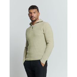 NO EXCESS Herren NO EXCESS Rollkragenpullover &raquo; Pullover mit halbem Rei&szlig;verschluss und Wolle&laquo; grau 3XL