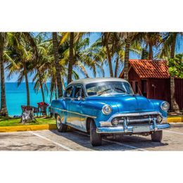papermoon Fototapete &raquo;OLDTIMER-HAVANNA KUBA VINTAGE AUTO PALMEN STRAND MEER&laquo; bunt Vlies