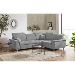 DOMO collection Ecksofa &raquo;Franzi, zeitlos und elegant, moderne Sitzheftung, L-Form&laquo; wahlweise mit Kopfteilverstellung (dann Breite: 275 cm) grau