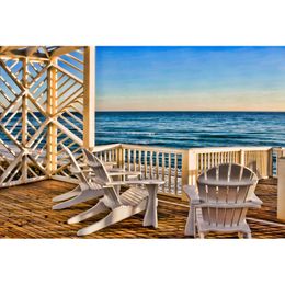 papermoon Fototapete &raquo;TERRASSE-SEE MEER STRAND PALMEN D&Uuml;NEN KARIBIK S&Uuml;DSEE&laquo; bunt Vlies