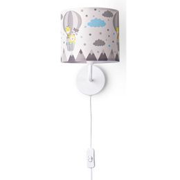 Paco Home Wandleuchte &raquo;Cosmo 343&laquo; E14 Lampe Kinderzimmer Stecker &acirc;&circ;...18cm Hei&szlig;luftballon Tiere Kabel 3m E14 wei&szlig;