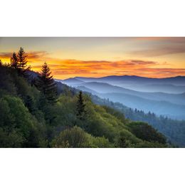 papermoon Fototapete &raquo;GEBIRGE-FLUSS SEE BERGE WALD HIMMEL BACH SONNE WOLKEN&laquo; bunt Vlies