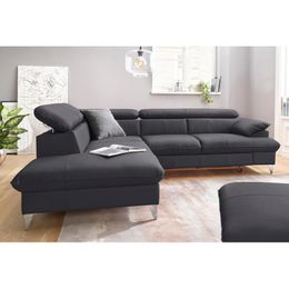 COTTA Ecksofa &raquo;Caluso L-Form&laquo; mit Kopfteilverstellung, wahlweise mit Bettfunktion & Bettkasten grau Kunstleder SOFTLUX ;NaturLEDER (echtes Rindsleder)