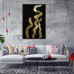 queence Leinwandbild &raquo;Black & Gold&laquo; Abstrakt Kunst Modern mit einem Schattenfugenrahmen veredelt schwarz Canvas, Holzrahmen