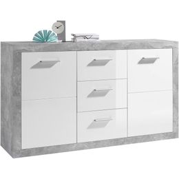 HBZ-MEBLE HBZ Sideboard &raquo;Stone wei&szlig; Hochglanz, Wohnzimmerschrank BxHxT 147x89x37 cm&laquo; 1 Stk. tlg. Mit 2 T&uuml;ren, 3 ger&auml;umigen Schubk&auml;sten, 2 Einlegeb&ouml;den 