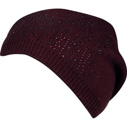 Capelli New York Damen Strickm&uuml;tze Metall-Logo, gerafft, Feinstrick rot