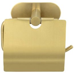 Wenko Toilettenpapierhalter &raquo;Turbo-Loc &laquo; mit Deckel, Befestigen ohne Bohren gold Edelstahl