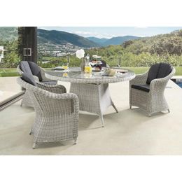 Destiny Garten-Essgruppe &raquo;MALAGA LUNA&laquo; 4x Sessel, 1x Tisch, inkl. Auflagen, 13 Stk. tlg. Aluminium, Polyrattan wei&szlig; Aluminium, Polyrattan