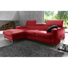 COTTA Ecksofa &raquo;Sammy L-Form&laquo; mit Kopfteilverstellung, wahlweise mit Bettfunktion rot Microfaser PRIMABELLE (100% Polyester);NaturLEDER in Sitz und 