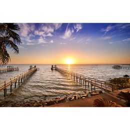papermoon Fototapete &raquo;HOLZ-BR&Uuml;CKE-TEXAS PIER STEG MEER SEE STRAND SONNE BUCHT&laquo; bunt Vlies