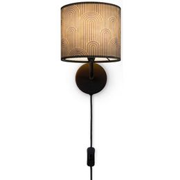 Paco Home Wandleuchte &raquo;Luca Pillar&laquo; E14 Stofflampe Rund Wandleuchte Mit Stecker Wohnzimmer Flur Vintage Retro schwarz