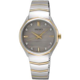 Seiko Damen Quarzuhr Armbanduhr, Damenuhr, Edelstahlarmband, bicolor, Diamant silber