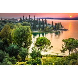 papermoon Fototapete &raquo;GARTEN AM SEE MIT PINIEN&laquo; bunt Vlies