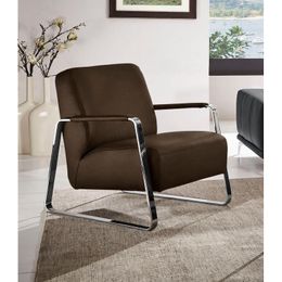W.Schillig Cocktailsessel &raquo;quadroo Designsessel, Loungesessel&laquo; mit bezogenen Armlehnen, Gestell in Chrom gl&auml;nzend braun Velourgewebe V41 (100% 