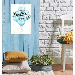 queence Metallbild &raquo;Birthday Balloons&laquo; Luftballon Schriftzug Schriftz&uuml;ge 1 Stk. tlg. Stahlschilder blau Metall, Stahl