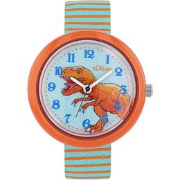 s.Oliver Herren s.Oliver Quarzuhr Armbanduhr, Kinderuhr, Jungenuhr, Dinosaurier, Geschenkidee orange