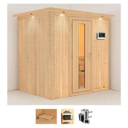 Karibu Sauna &raquo;Finja&laquo; Set, Ofen 3,6 kW externe Strg.easy beige