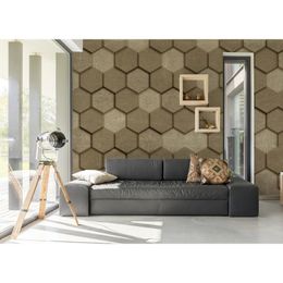 A.S. Cr&eacute;ation Vliestapete &raquo;3D-Tapete Wabenmuster Beige Betonoptik hexagon&laquo; matt strukturiert beige Vlies