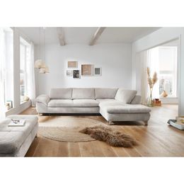 Die PlanBar Ecksofa &raquo;MP-IN14007 L-Form&laquo; wahlweise mit Bettfunktion und verstellbaren Kopfst&uuml;tzen, in Cord beige 100% Polyester