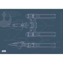 Komar Bild &raquo;Star Wars EP9 Blueprint Y-Wing&laquo; Star Wars 1 Stk. tlg. Wandbild zur Dekoration im Kinderzimmer - ohne Rahmen schwarz-wei&szlig; Holz, Papier