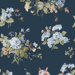 Laura Ashley Vliestapete &raquo; Rosemore Midnight Seaspray Vliestapete&laquo; gebl&uuml;mt glatt Rosemore Midnight Seaspray Vliestapete gr&uuml;n Vlies
