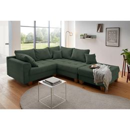 Home Affaire Ecksofa &raquo;Rice L-Form, B: 216 cm&laquo; Set: Sofa & Hocker, mit 3 Zierkissen, Federkern gr&uuml;n 100%Polyester