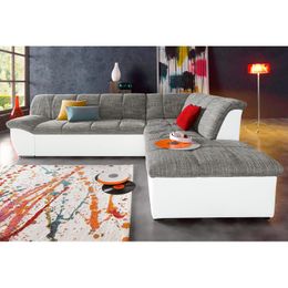 DOMO collection Ecksofa &raquo;Splash, aktuelle Sitz- und R&uuml;ckensteppung, Materialmix, L-Form&laquo; wahlweise mit Bettfunktion grau Kunstleder SOFTLUX / Struktur
