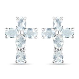 Vira Jewels Damen Paar Ohrstecker &raquo;Silber 925 rhodiniert Kreuz-Motiv mit echten Aquamarin-Steinen&laquo; wei&szlig;