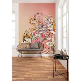 Komar Vliestapete &raquo;Digitaldruck Vlies - Flamingos and Lillys - Gr&ouml;&szlig;e 200 x 280 cm&laquo; bedruckt glatt Kinderzimmer rosa Vlies