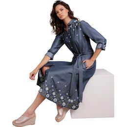 CREATION L PREMIUM Damen Webkleid mit Bl&uuml;ten-Stickerei blue-stone-washed Gr&ouml;&szlig;e 44