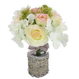 I.GE.A. Kunstblume &raquo;Bouquet Rosen Hortensie in Vase&laquo; Rosenstrau&szlig; Rose Blumen Dekoblumen K&uuml;nstlich Blumenstrau&szlig; Blumenstrau&szlig; rosa Polyester