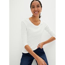 bonprix Damen bonprix Langarmshirt leicht taillierte Passform, Rundhalsausschnitt, aus reiner Baumwolle wei&szlig; 48/50 (XL)