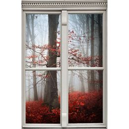 queence Wandsticker &raquo;Wald in Herbst&laquo; Wandsticker, Wandbild, selbstklebend, 3D, Fenster rot