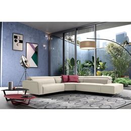 Egoitaliano Ecksofa &raquo;Stefanie-e, Designsofa der Extraklasse, bequem mit hohem Sitzkomfort&laquo; mit Relaxfunktion und verstellbaren Kopfteilelementen beige Leder &raquo;BULL