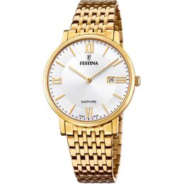 Festina Herren Quarzuhr Armbanduhr, Herrenuhr, Damenuhr, Datum, Saphirglas, Swiss Made gold