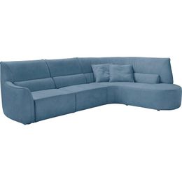Egoitaliano Ecksofa &raquo;Puffy, extravagant & edel, Retro Designsofa, hoher Sitzkomfort, L-Form&laquo; mit Ottomane, wahlweise mit und ohne elektrischer Relaxfunktion blau 
