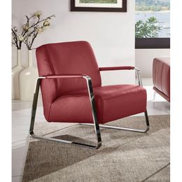 W.Schillig Cocktailsessel &raquo;quadroo Designsessel, Loungesessel&laquo; mit bezogenen Armlehnen, Gestell in Chrom gl&auml;nzend rot Velourgewebe V41 (100% Polyester