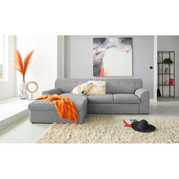 DOMO collection Ecksofa &raquo;Topper, elegant und zeitlos, kompaktes Stellma&szlig; 245/155cm, L-Form&laquo; mit Recamiere, wahlweise mit Schlaffunktion grau