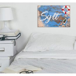 queence Metallbild &raquo;Sylter Lifestyle&laquo; Meer Schriftzug Schriftz&uuml;ge Strand 1 Stk. tlg. Stahlschilder beige Metall, Stahl