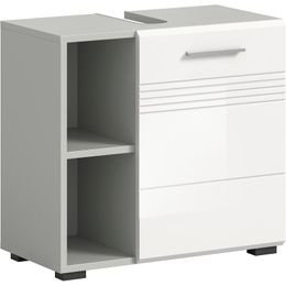 Welltime Waschbeckenunterschrank &raquo;Calcio, Breite 60 cm, 1 T&uuml;ren, 2 Einlegeb&ouml;den, 2 offene F&auml;cher&laquo; geteilte R&uuml;ckwand, MDF Front, Badschrank, Bad-M&ouml;bel,
