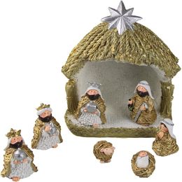 AM Design Krippe &raquo;Weihnachtsdeko&laquo; inklusive 7 Figuren, Ma&szlig;e: ca. (B/T/H) 17,50/18,80/14,40 cm gold Polyresin
