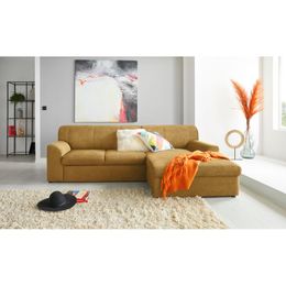 DOMO collection Ecksofa &raquo;Topper, elegant und zeitlos, kompaktes Stellma&szlig; 245/155cm, L-Form&laquo; mit Recamiere, wahlweise mit Schlaffunktion gelb