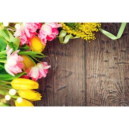 papermoon Fototapete &raquo;HOLZ-WAND-BLUMEN DEKOR TULPEN MIMOSEN ABSTRAKT FANTASIE&laquo; bunt Vlies