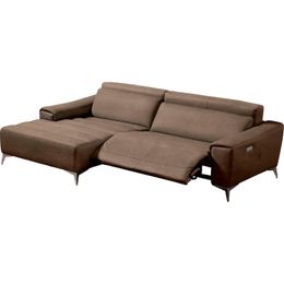 Egoitaliano Ecksofa &raquo;Suzette, Designsofa mit hohem Sitzkomfort&laquo; mit Recamiere, inkl. 1 elektronischen Relaxfunktion, L-Form braun Luxus-Micofaser Lederoptik (100%