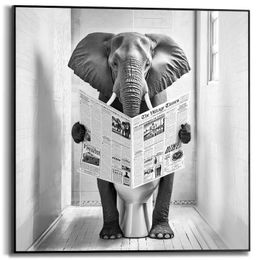 Reinders Poster &raquo;Elephant Toilet&laquo; Toilette - WC - Zeitung - Schwarz-Wei&szlig; - MDF - Tiere - 50x50 cm schwarz-wei&szlig;