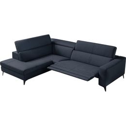 Egoitaliano Ecksofa &raquo;Edith, Designsofa mit hohem Sitzkomfort, L-Form&laquo; inkl. elektrischer Relaxfunktion und manuell verstellbaren Kopfteilen grau Leder &raquo;BULL&laquo; (