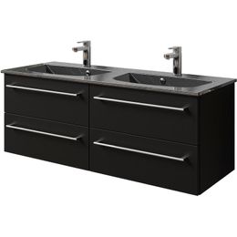 Waschtisch &raquo;Serie 6025 Mineralmarmor-Waschtisch mit Unterschrank, 132 cm breit&laquo; 2 Stk. tlg. Doppel-Waschplatz mit 4 Schubladen, h&auml;ngend, verschiedene 