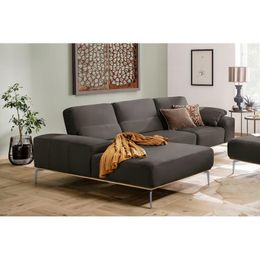 W.Schillig Ecksofa &raquo;run, Designsofa mit tollem Sitzkomfort, bequem, L-Form&laquo; mit elegantem Holzsockel, F&uuml;&szlig;e in Chrom gl&auml;nzend, Breite 319 cm grau 
