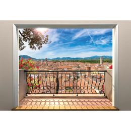 Komar Fototapete &raquo;Vlies - Balcony - Gr&ouml;&szlig;e 368 x 248 cm&laquo; bedruckt glatt Wohnzimmer, Schlafzimmer bunt Vlies
