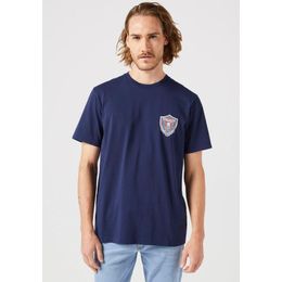 Wrangler Herren T-Shirt &raquo;AMERICANA&laquo; mit Markenlabel auf der Brust blau M